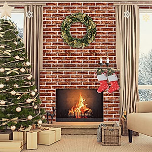 bofeifs Brick Wallpaper Peel and Sbofeifs Brick Wallpaper Peel and Stick Decorative Paper Self-Adhesive Sticker for Home Apartment Wall Fireplace Christmas Decor（Red） 17.7 x 118 inches