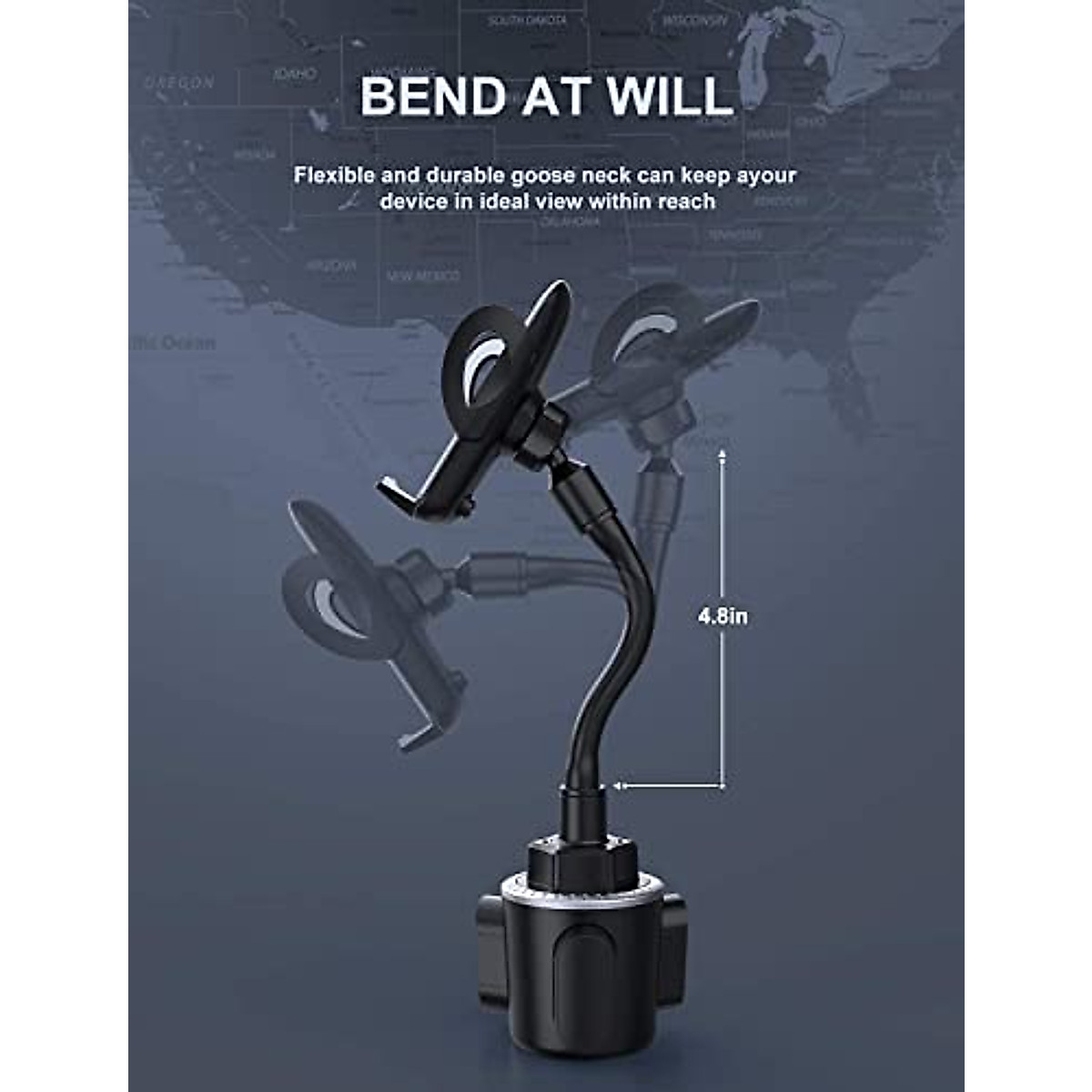 TSYMO Car Cup Holder Phone Holder - Cup Holder Phone Mount for Car 360° Adjustable Gooseneck Cup Holder Cradle for Cell Phone, iPhone,Samsung, LG, Sony and More, Black