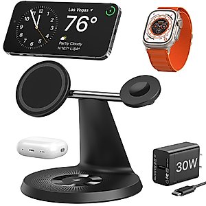 Charging Station for Apple Multiple Devices, for MagSafe Charger Stand, Wireless Charger for MagSafe 3 in 1 for iPhone 15 14 13 12 Series, Apple Watch, AirPods Pro/3/2 (30W Adapter Included)