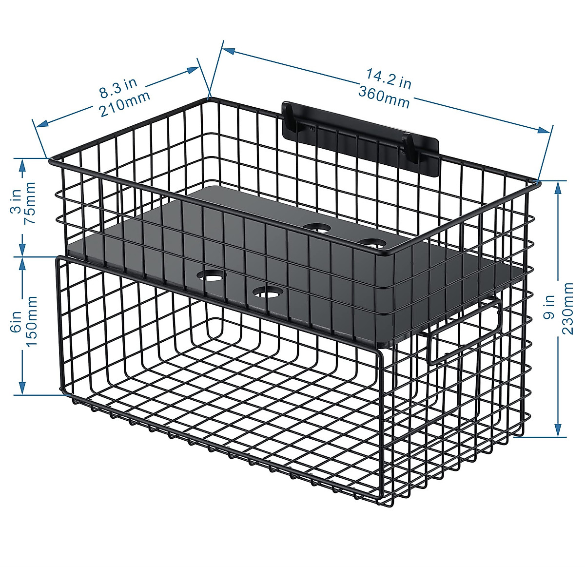 RRAJJ Movable Towel Rack,Industrial Bathroom Shelves Wall Mounted,14in Rustic 2 Layer Bathroom Baskets,SUS304 Storage Wall Shelf for Kitchen(Black)