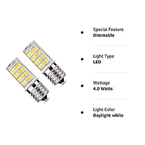 E17 LED Bulb for Microwave Oven,Kitchen Appliance Light Bulb, Stovetop Light,4 Watt (40W Halogen Bulb Equivalent), Daylight White 6000K, E17 Indicator Intermediate Base, Dimmable,(Pack of 2)
