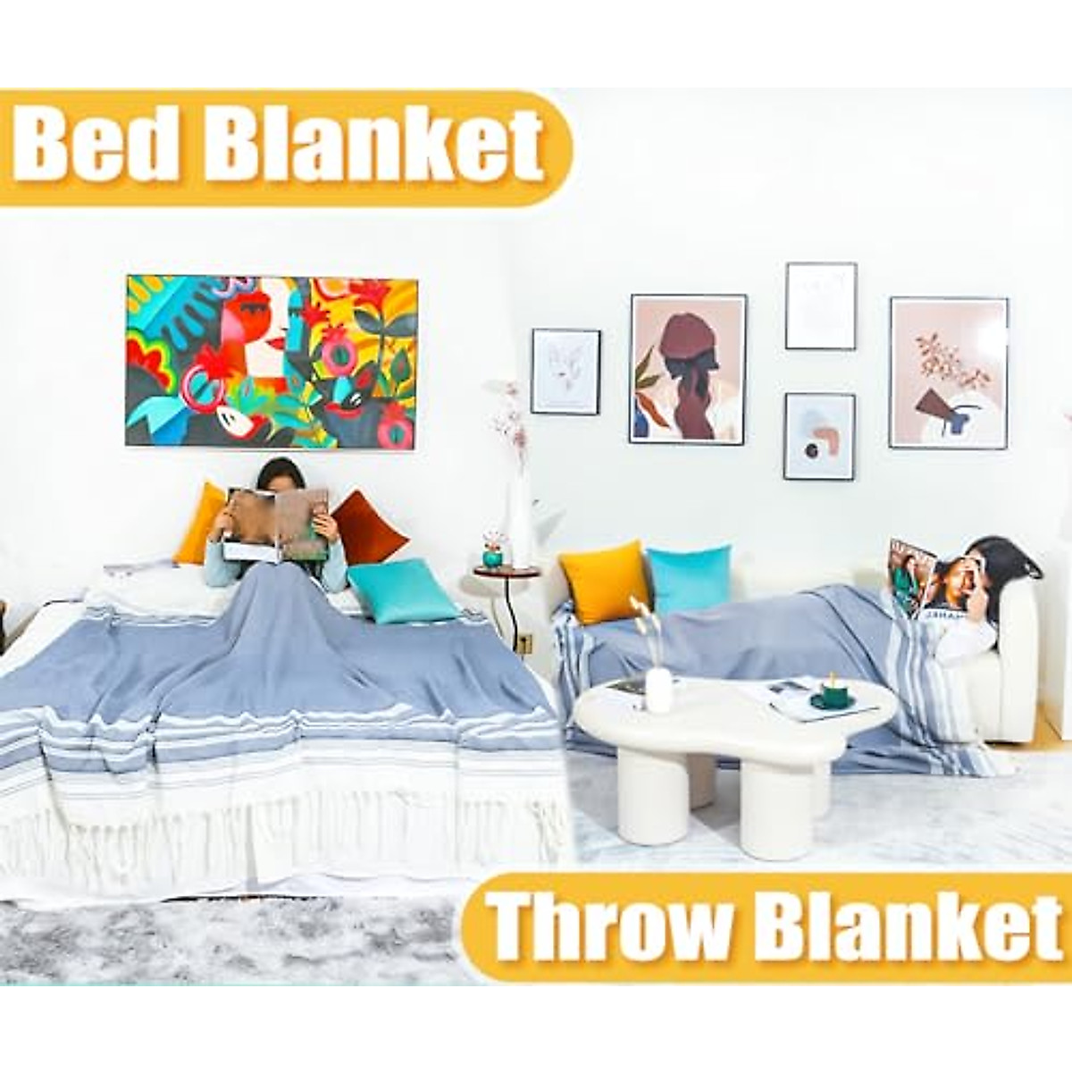 Yongoes Blue Throw Blanket Bedroom Decoration Living Room Accessories Sofa Couch Cover Chair Apartment Essential Home Finds Navy House Goods Nautical Shark Lake House Kids Teen Boy Nursery Decoration