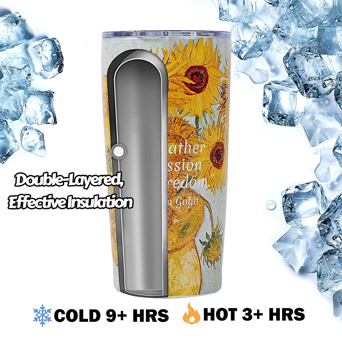 1st Heaven Coffee Tumbler, Van Gogh Art Tumbler, Spill-proof Insulated Coffee Mug with Lid, Inspirational Art Lover Gift for Outdoor, Office & Travel, 20oz (Sunflowers)