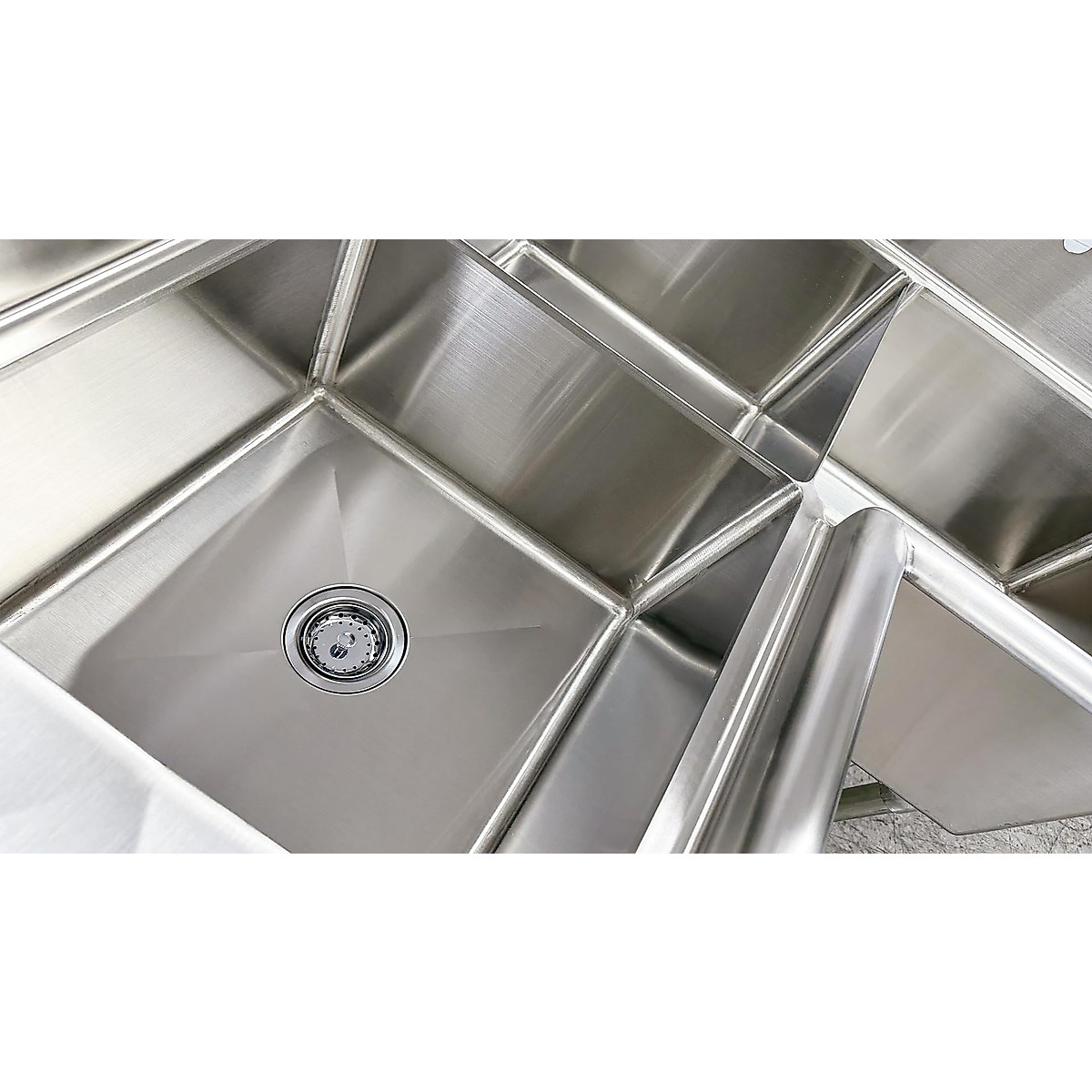 Commercial 3 Compartment Corner Sink, Stainless Steel Kitchen Restaurant ETL NSF