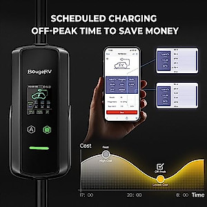 BougeRV Portable 48 Amp EV Charger Level 2, 240V, NEMA14-50P, 11.52KW Max Output with Adjustable Current and Charging Schedule, Plug-in Electric Vehicle Charging Cable with 25Ft for Indoor/Outdoor Use