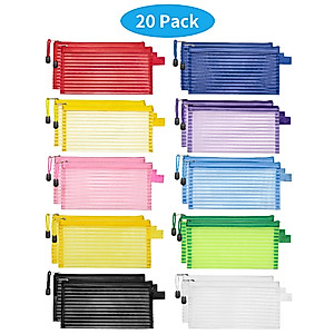 JARLINK 20 Pack 10 Colors Zipper Mesh Pouch, Zipper Bag Multipurpose Travel Bags for Office Supplies Cosmetics Travel Accessories Multicolor