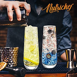 NutriChef 14.2oz Highball Drinking Glasses - Set of 2 Heavy Base Tall Tumbler Clear Glassware for Water, Wine, Beer, Liquor, Gin, Cocktail, Whiskey, Juice, Iced Coffee, Mixed Drinks, Dishwasher Safe