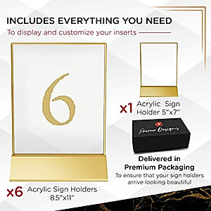 Gold Acrylic Sign Holder 8.5 x 11, Gold Frame, Acrylic Paper Holder Stand, Plastic Display Stands 8.5x11, Double Sided Vertical or Horizontal Menu Holders for Restaurant, Clear Paper Stand Display, Flyer Holder 8.5 x 11, Clear Acrylic Picture Frame, (6 Pa