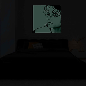 Startonight Canvas Wall Art Black and White Abstract Michael Jackson Celebrity, Artwork Modern Framed Original Art Painting, Unique Luminous Wall Art Minimalism Piece 32" x 32" Day & Night Effect