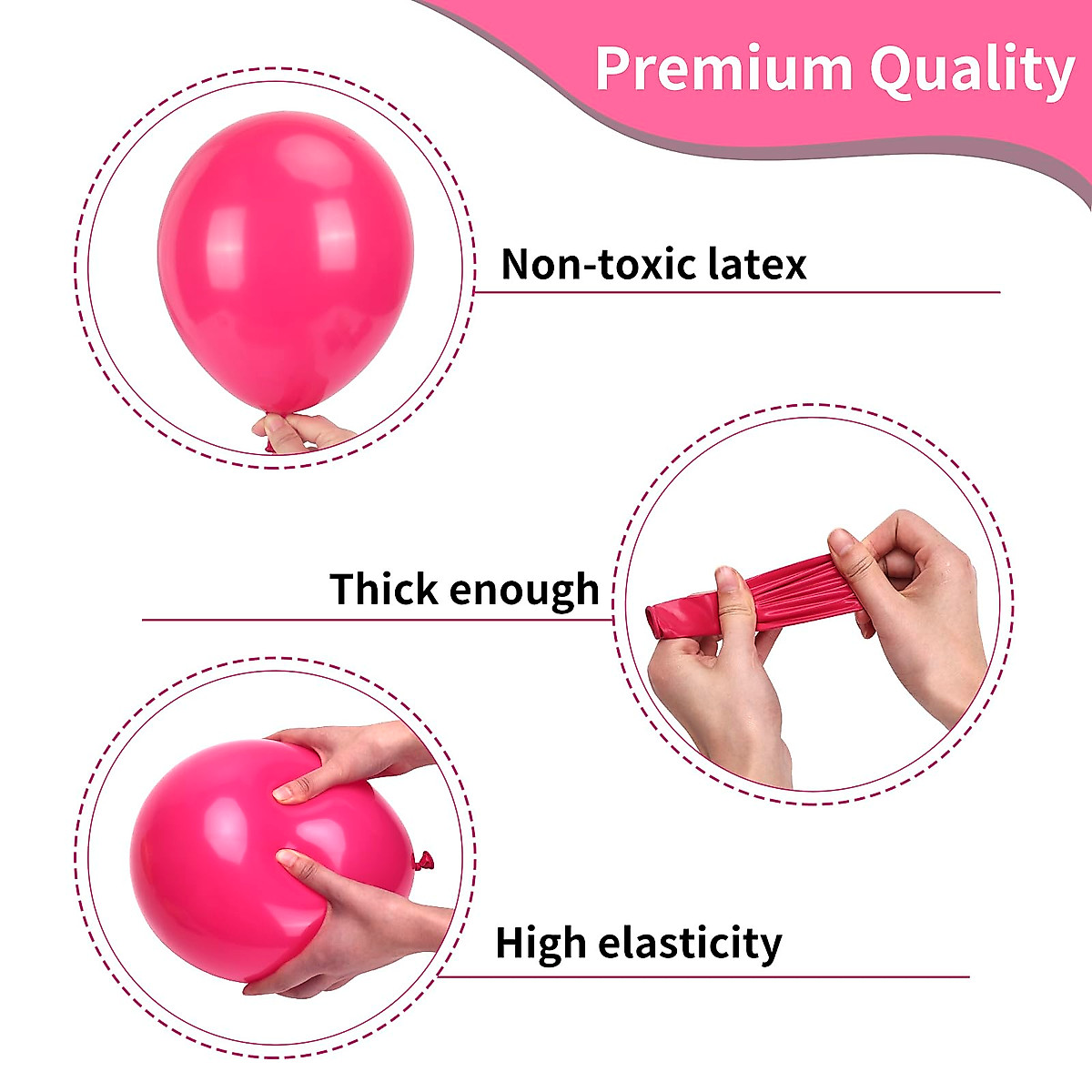 RUBFAC Hot Pink Balloons Different Sizes 105pcs 5/10/12/18 Inch for Garland Arch, Latex Party Balloons for Wedding Birthday Baby Shower Anniversary Valentine's Day Princess Theme Party Decoration
