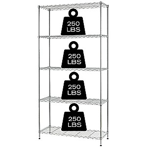 HCY 5-Tier Storage Shelf Heavy Duty Storage Shelving Unit NSF Height Adjustable Metal Storage Rack for Laundry Bathroom Kitchen Garage Pantry Organization - 14"x36"x72" (Chrome)