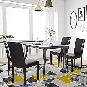 Yaheetech Dining Chair PU Leather Living Room Chairs Upholstered Parsons Diner Chairs Modern Kitchen Armless Side Chair with Solid Wood Legs Set of 4, Black