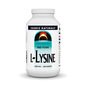 Source Naturals L-Lysine 1000 mg Free Form - Amino Acid Supplement Supports Energy Formation & Collagen* - 200 Tablets