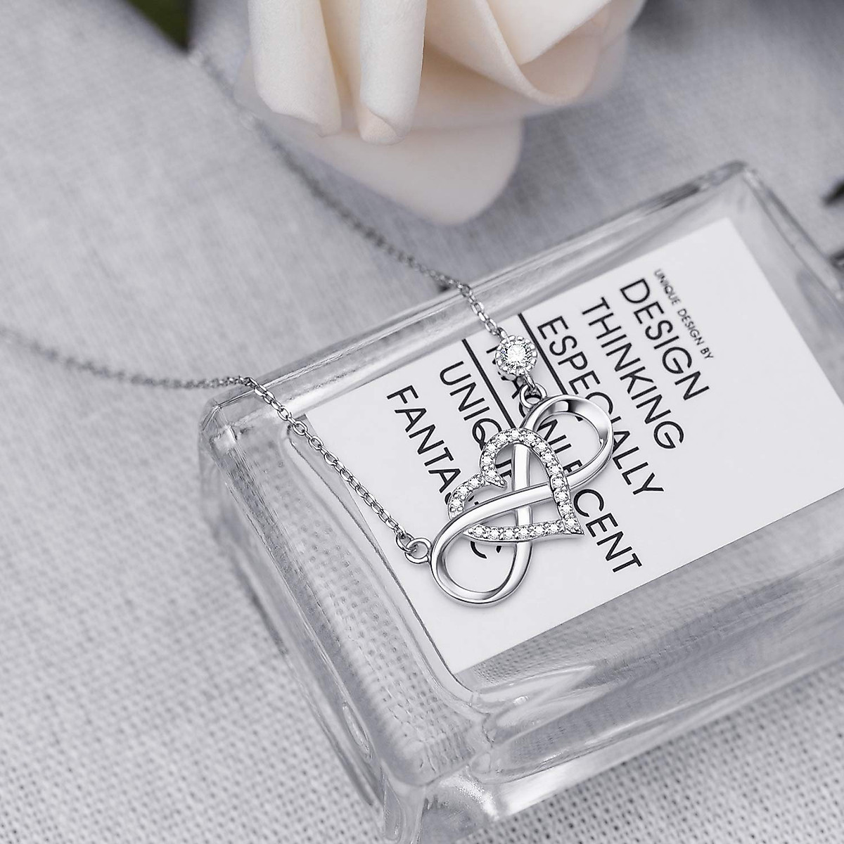 BlingGem Necklace for Women White Gold-Plated 925 Sterling Silver Cubic Zirconia Infinity Heart Pendant Anniversary Birthday Gift for Women Wife Mom
