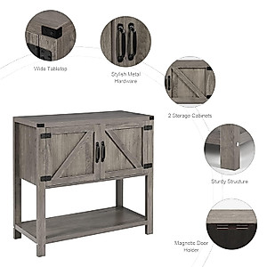 4ever2buy Farmhouse Coffee Bar Cabinet with Barn Doors, Grey Coffee Bar Stand with Storage, 36 inch Coffee and Tea Bar with Bottom Shelf for Living Dining Room