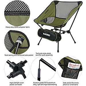 MARCHWAY Ultralight Folding Camping Chair, Heavy Duty Portable Compact for Outdoor Camp, Travel, Beach, Picnic, Festival, Hiking, Lightweight Backpacking (Green)
