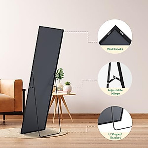NEWBULIG Full Body Mirror Floor Mirror - 59 x16 inch Full Length Mirror with Aluminum Alloy Frame for Bedroom Living Room Standing Hanging Mirror, Black