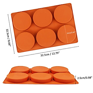 Palksky Silicone Molds for Baking (2 Pack)6-Cavity Large Round Disc Mold/English Muffins Pan/Resin Coaster Mold Non-Stick for Hamburger Chocolate Cake Pie Custard Tart Whoopie Pie Egg Pan