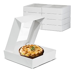 SpecialT Easy Popup Pie Boxes with Window 10x10x2.5 Inch White Bakery Boxes Pie Containers Disposable Baking Boxes 200pk