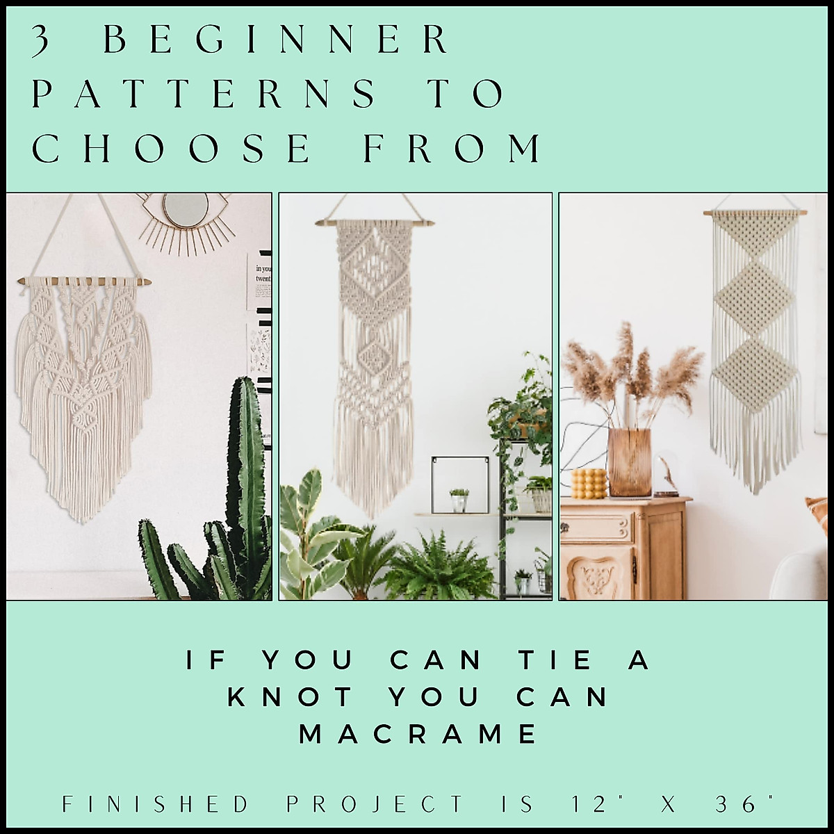 NGHTMRKT Macrame Kit, DIY Macrame Kits for Adult Beginners, Macrame Wall Hanging Kit, 220 Yards Macrame Cord, Wooden Dowel