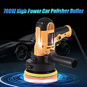 Buffer Polisher, Geevorks Buffer Waxer 5-inch, Variable Speed Car Polisher 600-3700RPM with Detachable Handle/ 6PCS Sponge Pad/ 6PCS Cloth Bonnet Pad/ 1PCS Wool Pad/Spanner