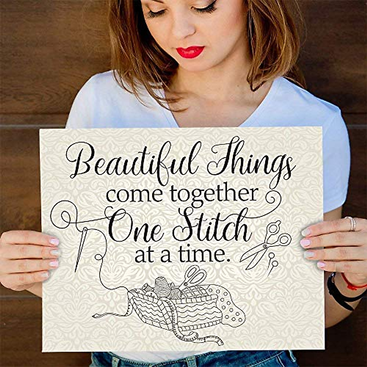 Beautiful Things Come Together One Stitch At A Time Poster, Wall Poster for Home Kitchen Bar Coffee Shop, Sewing Lover Decor, Gift for Quilters, Seamstresses, 11x14 Inch Unframe