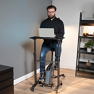 VIVO Height Adjustable 28 x 14 inch Standing Desk Cart for Laptop Office Work, Stationary Training Exercise Bike Use, Small Mobile Workstation with Locking Wheels, Black, CART-V01BK