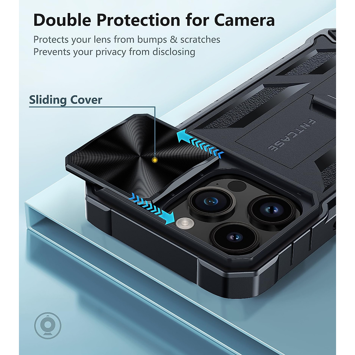 FNTCASE for iPhone 15 Pro Case: Military Grade Drop & Shock Protection Cell Phone Cover with Kickstand & Slide | Rugged Protective Bumper Textured | Heavy Duty Protector(Black)