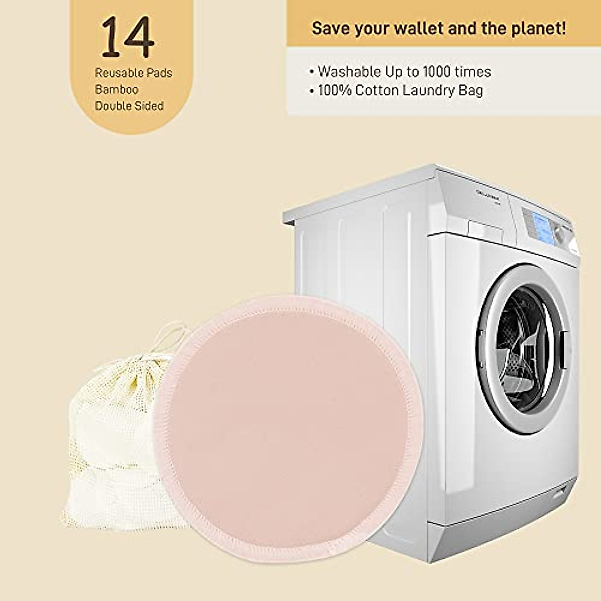 Langsprit Leak-Proof Reusable Bamboo Nursing Pads(14 Pack),Super Absorbent Washable Breast Pads with Laundry Bag (Morandi, Round)