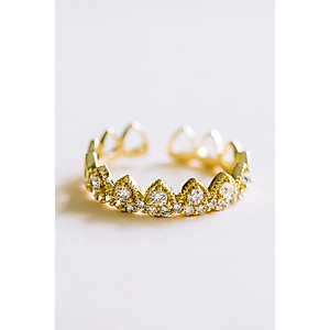ONDAISY 14K Gold Plated Crowning Heart Queen Bridal Mermaid Round Fire Princess Crown Tiara Ring