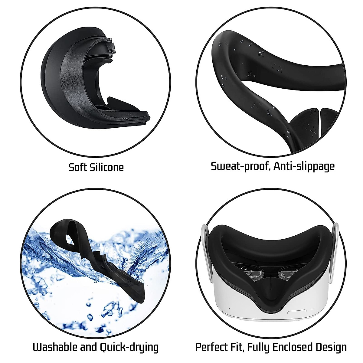 VR Silicone Face Cover for Oculus Quest 2 Headset with Protective Lens Cover Accessories Sweat Proof(Black)