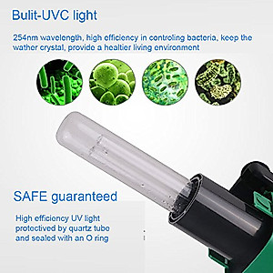 YADICO Aquarium Green Water Killer Filter Pump 9W 200GPH for Fish and Plant Tank