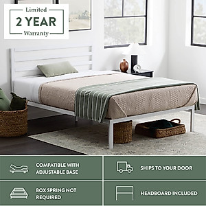 Edenbrook Cassidy Metal Platform Bed Frame with Metal Headboard - Box Spring Not Required - Wood Slat Support, White, Queen