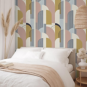 VEELIKE 17.7''x354'' Abstract Arches Geometric Wallpaper Peel and Stick Boho Geometric Contact Paper for Accent Walls Removable Modern Wallpaper Self Adhesive Art Wall Mural for Bedroom Bathroom