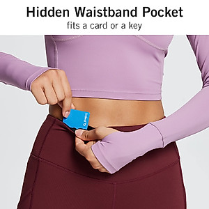 BALEAF Women's Fleece Lined Leggings with Pockets 25" Petite Thermal Winter Warm High Waisted Thick 7/8 Yoga Pants Wine Red S