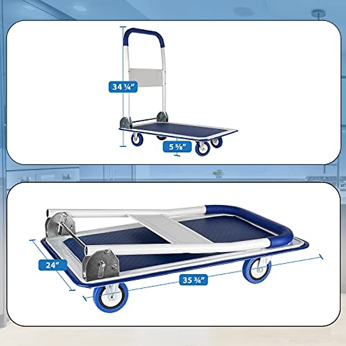 Upgraded Lifetime Appliance Extra Large Foldable Push Cart Dolly | 660 lbs. Capacity Moving Platform Hand Truck | Heavy Duty Space Saving Collapsible | Swivel Push Handle Flat Bed Wagon