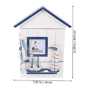 Veemoon Nautical Style Key Cabinet, Mediterranean Wall Mounted Key Cabinet Wooden Beach Living Keys Organizer for Office Home Bookstore Dining Room （Random Style）