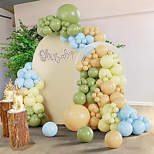 BlissBash 125PCS Classic Bear Baby Shower Balloon Arch Garland Kit - 18/12/10/5 Inch Pastel Blue, Sage Green, Pastel Yellow, Nude Balloons for Baby Shower, Birthday Party Decorations