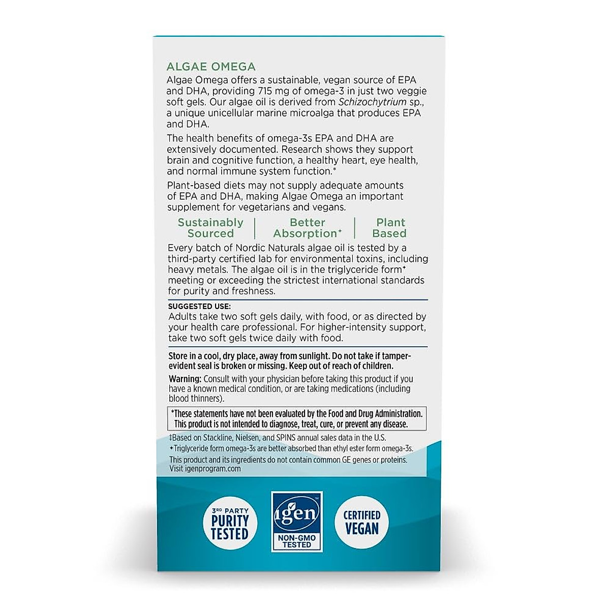 Nordic Naturals Algae Omega - 90 Soft Gels - 715 mg Omega-3 - Certified Vegan Algae Oil - Plant-Based EPA & DHA - Heart, Eye, Immune & Brain Health - Non-GMO - 45 Serving