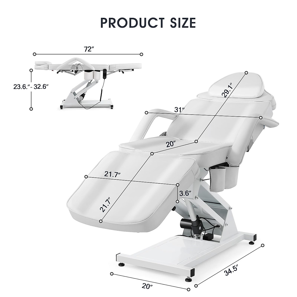Artist hand Massage Table Electric Height Adjustable Massage Bed Massage Bed Facial Bed Lash Bed for Eyelash Extensions Salon Chair (White)