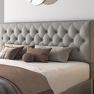 HOSTACK Queen Size Bed Frame with 4 Storage Drawers, Modern Upholstered Platform Bed with Adjustable Headboard,Button Tufted Bed Frame with Wood Slat Support,No Box Spring Needed(Grey, Queen)