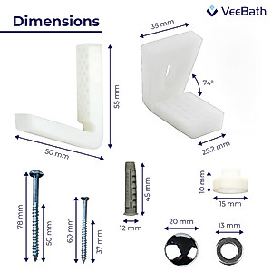 VeeBath Essentials Angled Floor WC Toilet Pan/Bidet Fixing Bolts, Repair Bracket and Screws Bathroom Fitting Kit