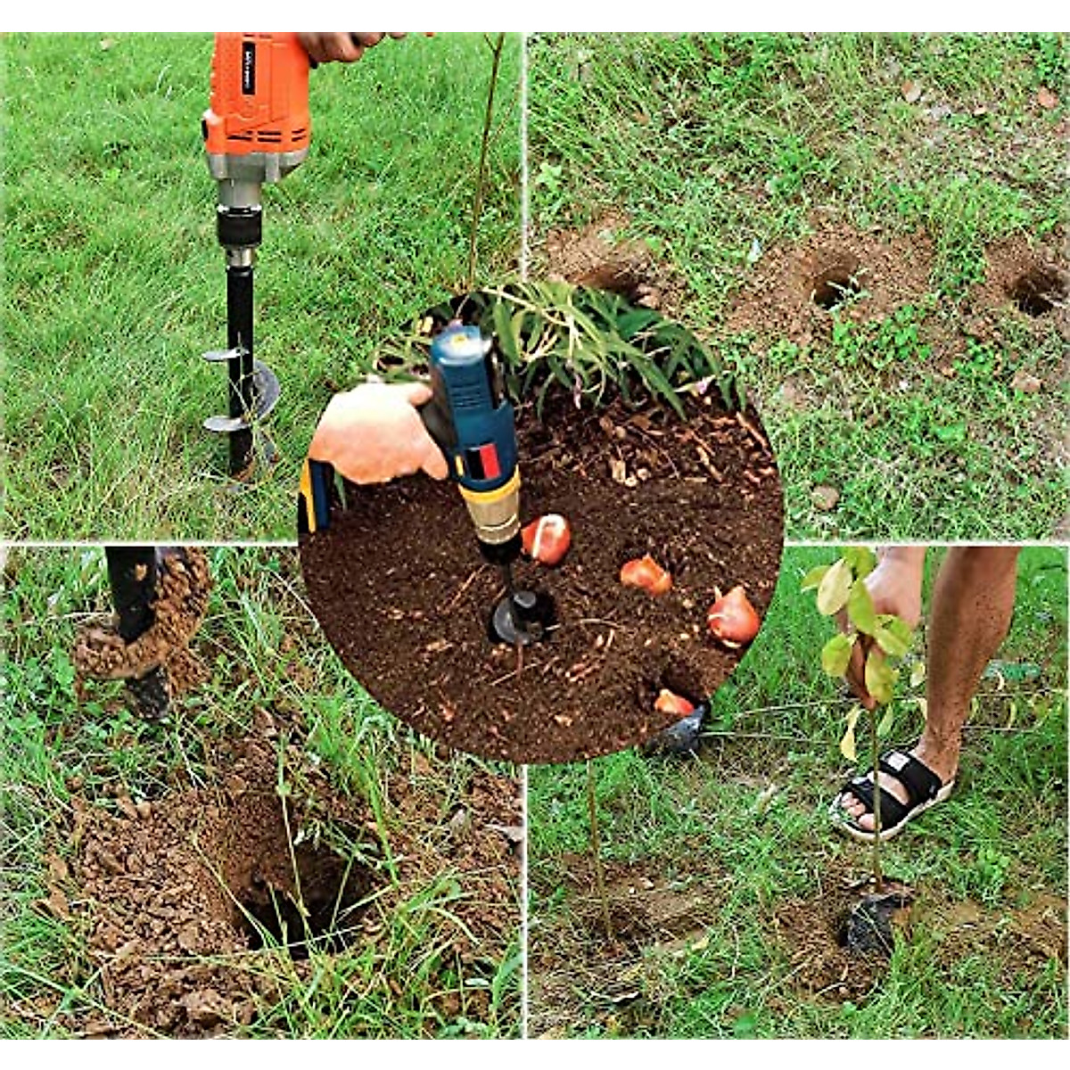 2 Pack Auger Drill Bit for Planting 3"x12" and 1.6"x9" Spiral Drill for Planting Flower Garden Auger Hex Drive Drill, Hole Digger Auger Set for 3/8” Hex Drive Drill