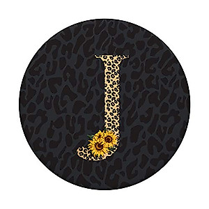 Leopard Cheetah Animal Print Sunflower Monogram Letter J PopSockets Swappable PopGrip