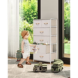 VredHom Tall Dresser Organizer, 6 Drawers Dresser Fabric Storage Closets Storage Units Organizer Tower Steel Frame Wooden Top for Bedroom, Hallway,Nursery, Entryway(Beige)