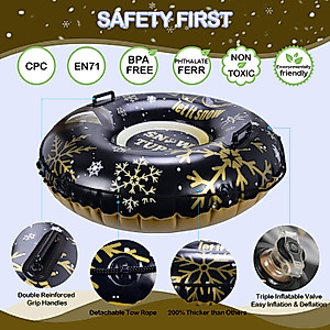 Mikiblue Snow Tube for Sledding Heavy Duty, Super 47'' Inflatable Sleds with Handles, Winter Outdoor Activities for Kids and Adults, Black