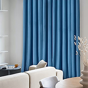 Melodieux Velvet Curtains for Bedroom- Thermal Insulated Room Darkening Soundproof Grommet Thick Geometry Embossed Window Drapes for Living Room, Blue, W52 x L63 inches, Set of 2