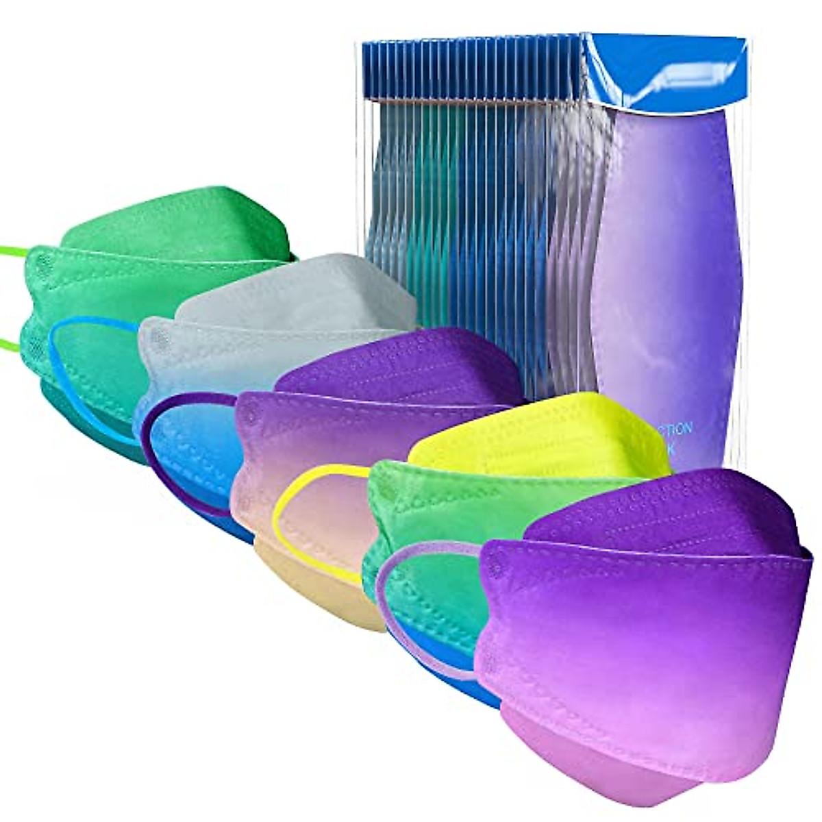 Sheal Individually Packaged Disposable 4 Ply 50PCS 5-Colors Gradient Face Masks with Colorful Elastic Earloops for Adult