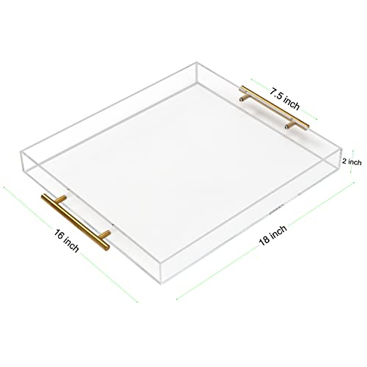 NITINOL 16x18 Inches Large Clear Acrylic Serving Tray with Handles Spill Proof Trays for Coffee Table Bathroom Kitchen Office