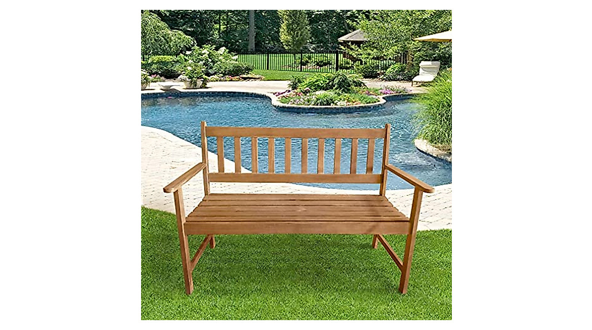 Outdoor Patio Bench - Sturdy Acacia Wood Seating for Outdoors